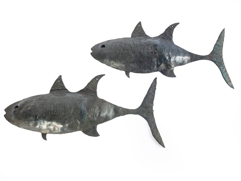 Exceptional Set of 56 Hand Forged Wrought Iron Fishes For Sale at 1stDibs