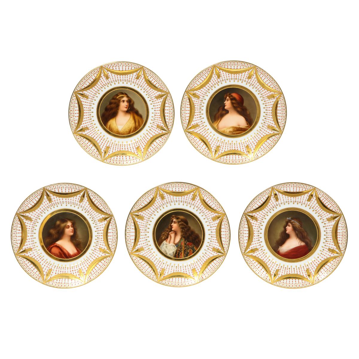Exceptional Set of Five Royal Vienna Jeweled Porcelain Portrait Plates ...