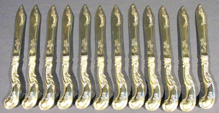 Exceptional Set of Twelve Art Nouveau Silver Gilt Fish Knives, Circa ...