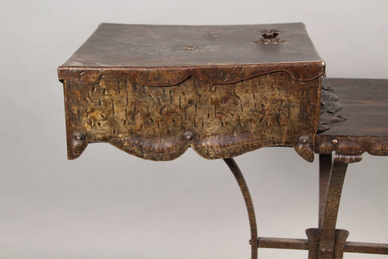 Exceptional Small Iron and Copper Side Table with Chair For Sale at 1stDibs