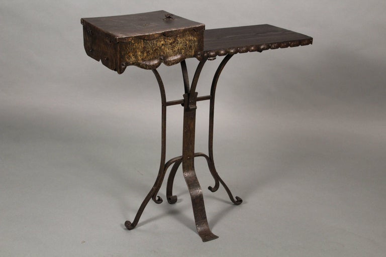 Exceptional Small Iron and Copper Side Table with Chair For Sale at 1stDibs