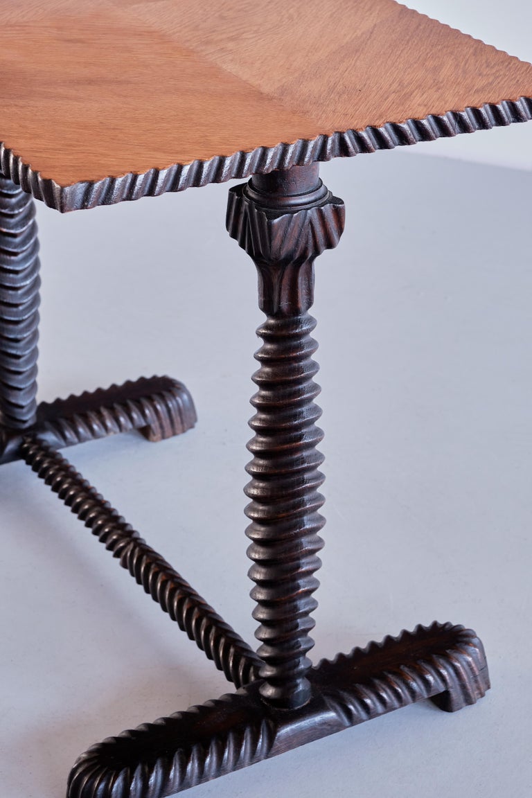 Exceptional Swedish Grace Side Table with Carved Frame, Oak Top, Sweden ...