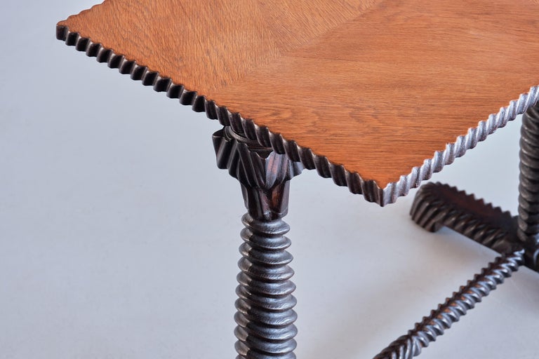Exceptional Swedish Grace Side Table with Carved Frame, Oak Top, Sweden ...
