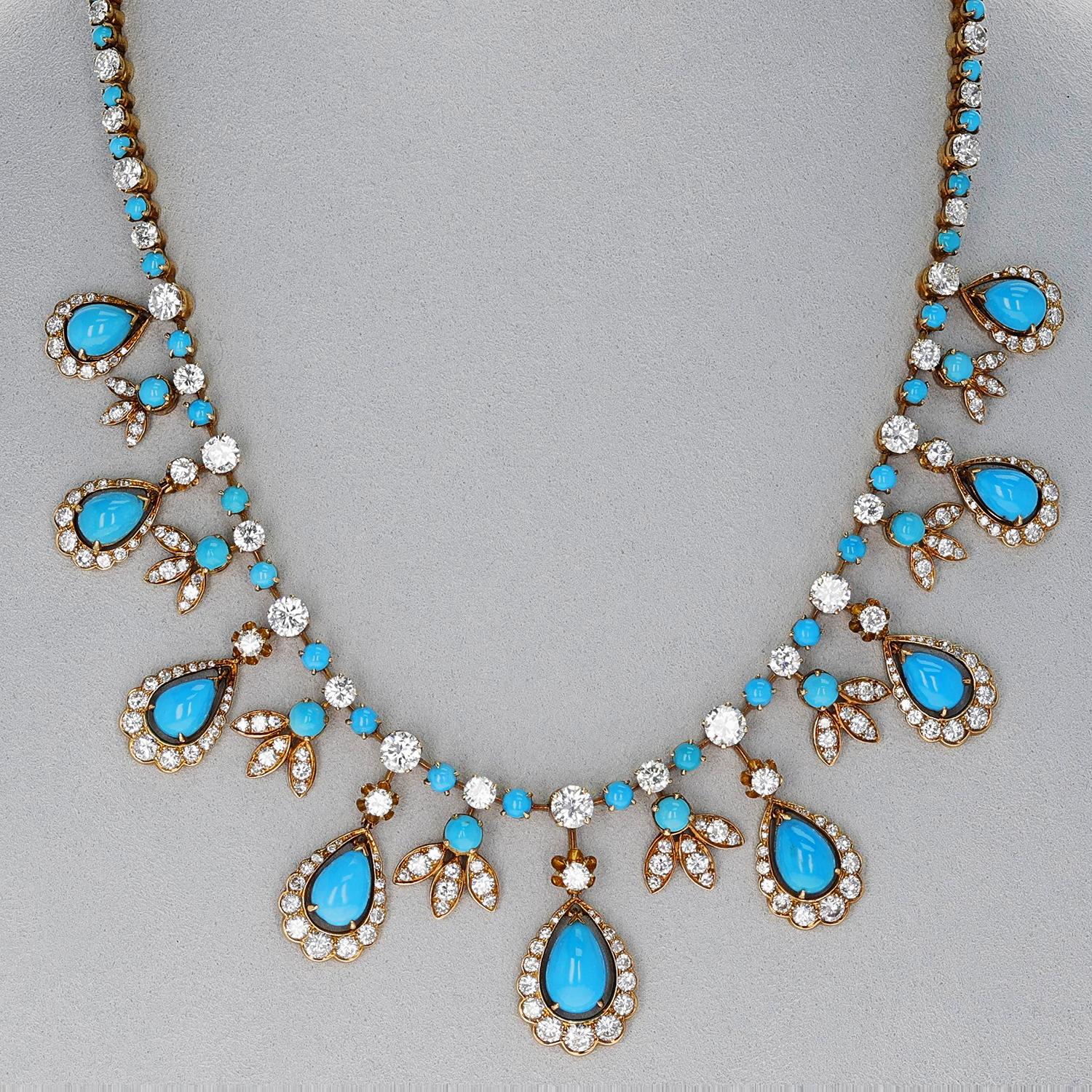 Exceptional Van Cleef and Arpels Turquoise and Diamond Necklace For ...