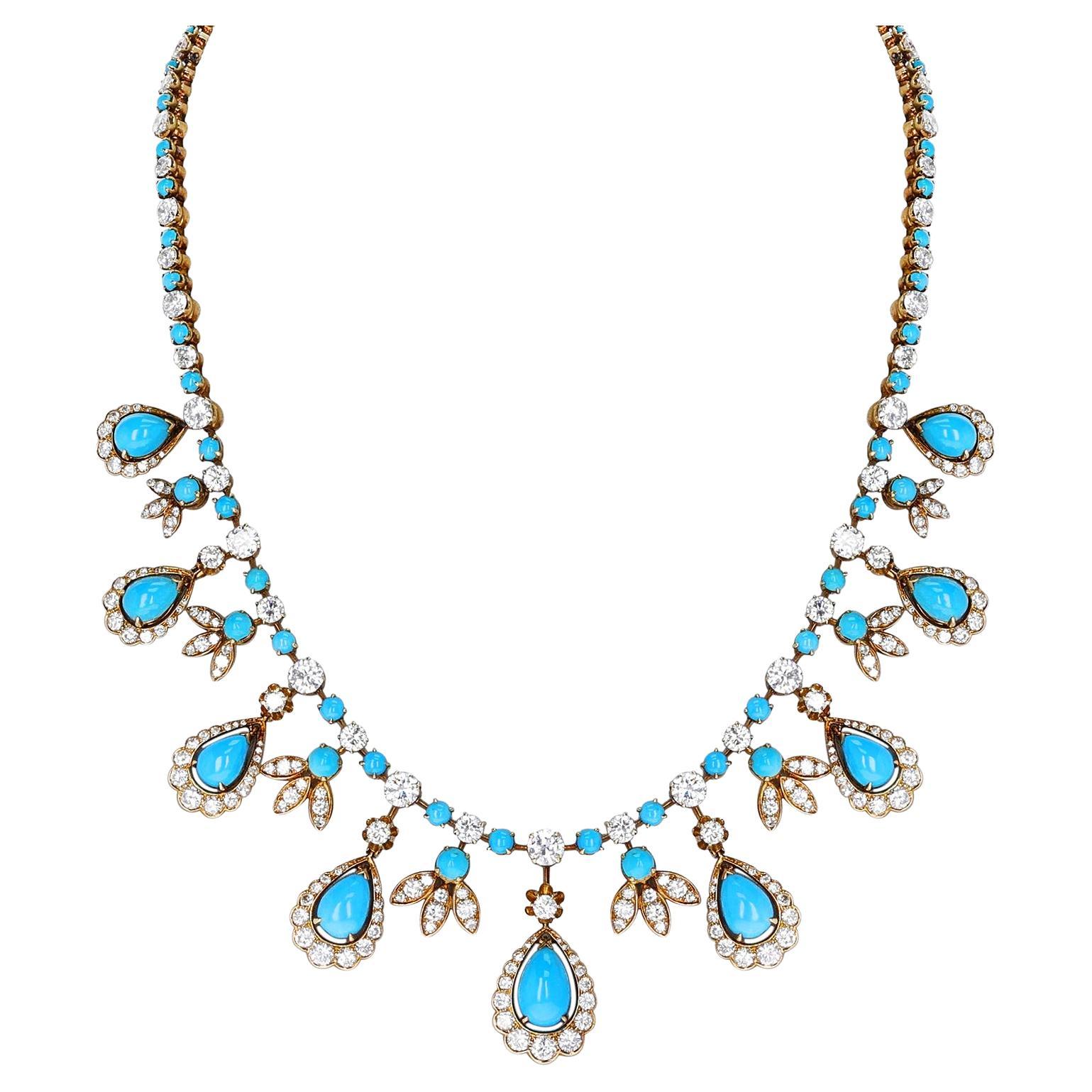 Exceptional Van Cleef and Arpels Turquoise and Diamond Necklace For ...