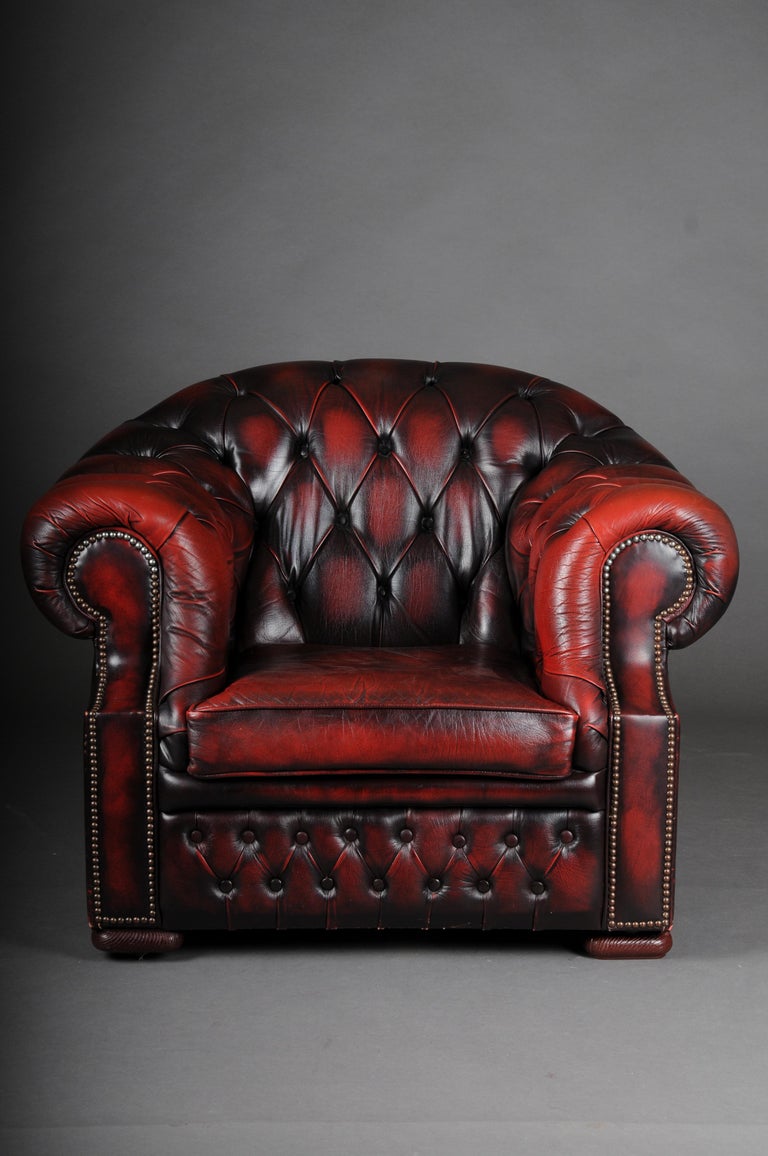 Exclusive 1 seater Chesterfield couch/sofa Bordeaux red, England For ...