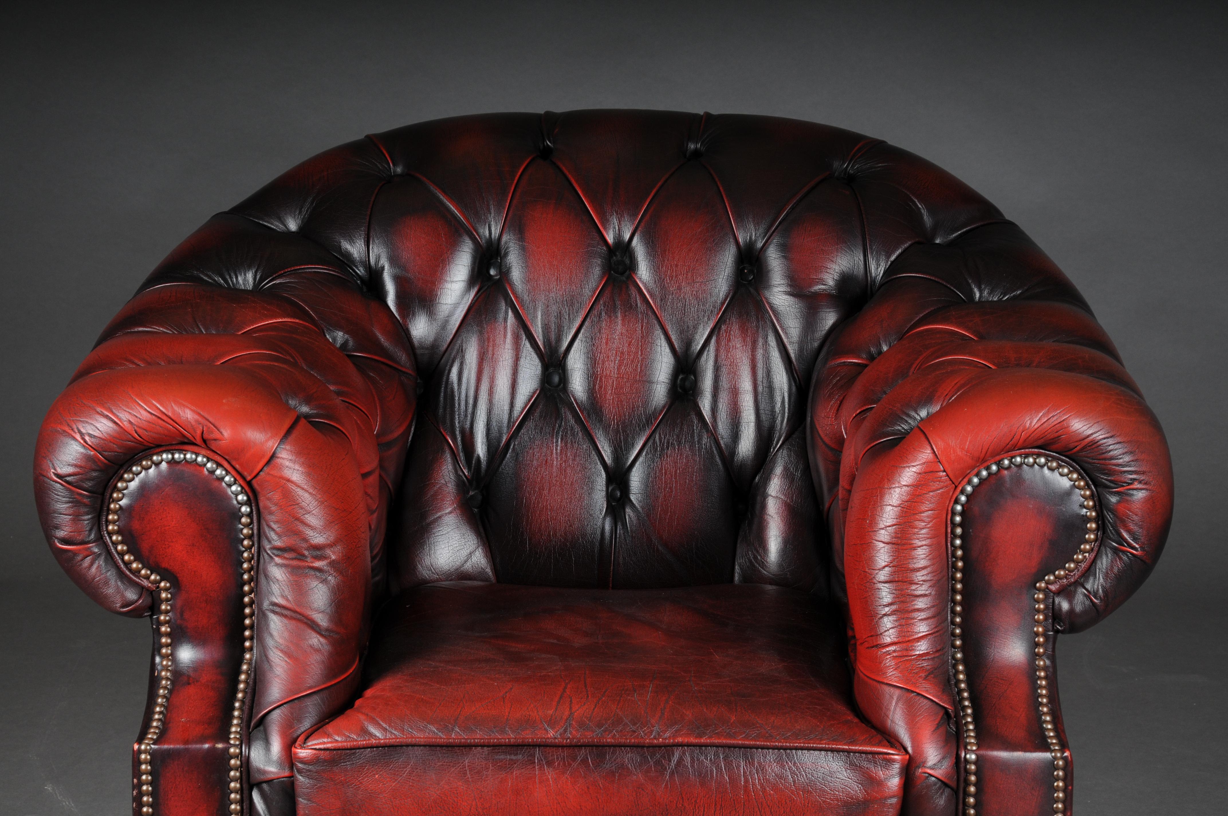 Exclusive 1 seater Chesterfield couch/sofa Bordeaux red, England For ...