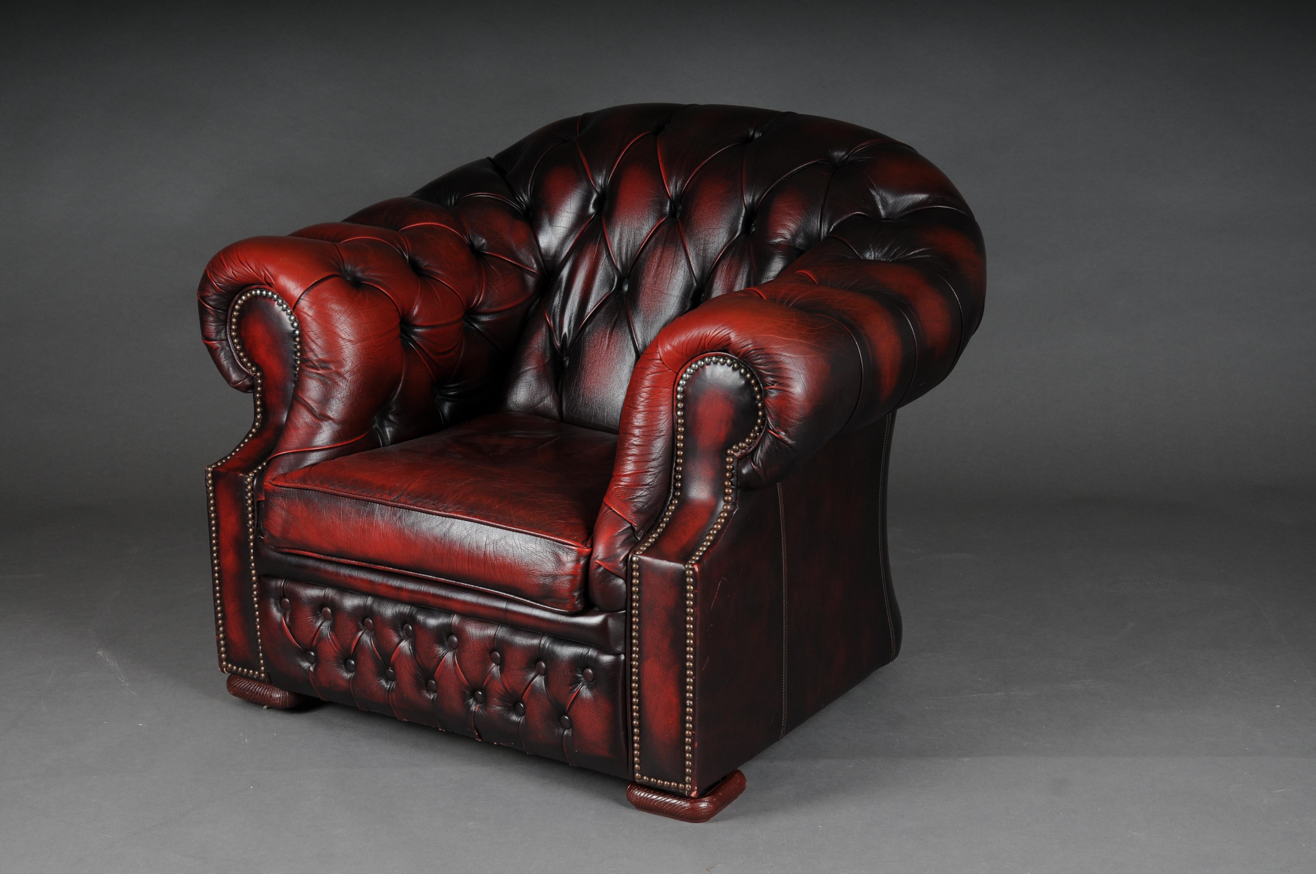 Exclusive 1 seater Chesterfield couch/sofa Bordeaux red, England For ...