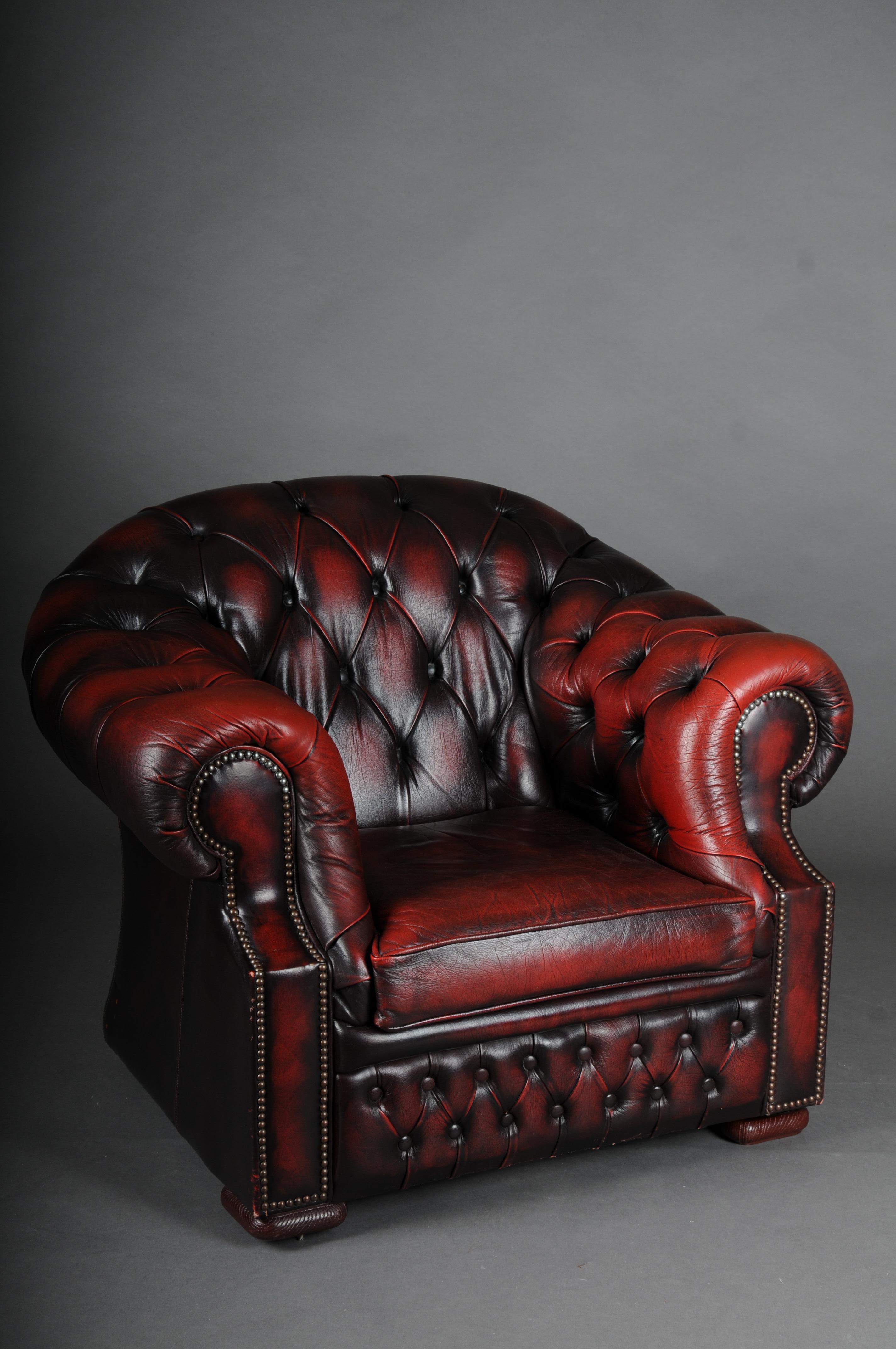 Exclusive 1 seater Chesterfield couch/sofa Bordeaux red, England For ...