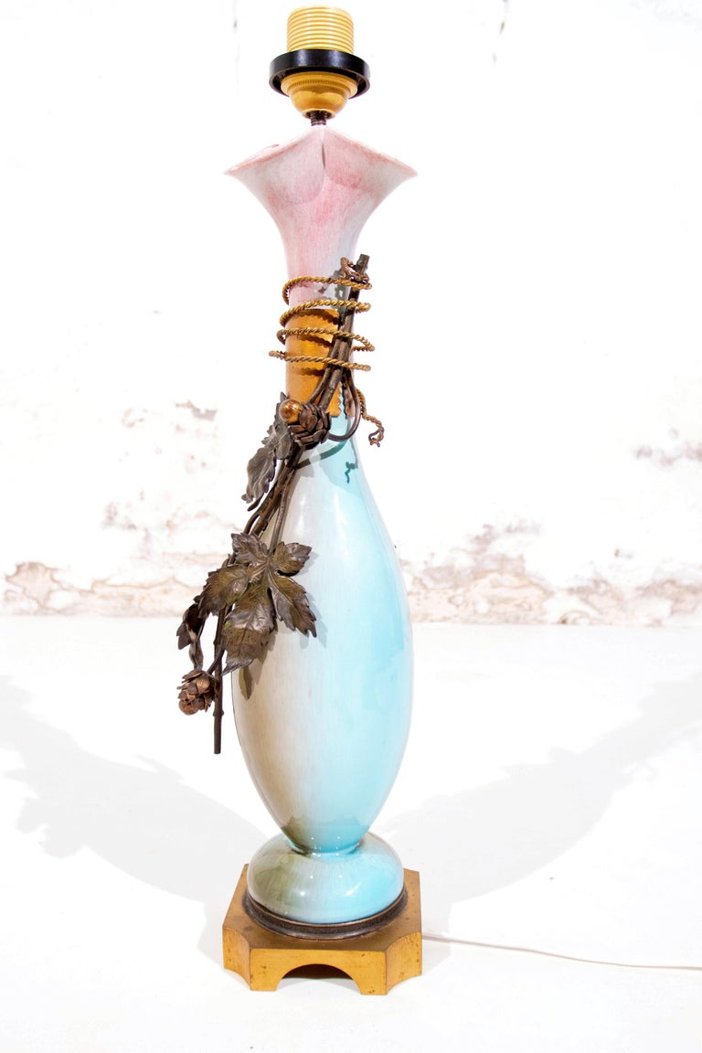 Exclusive Art Nouveau Table lamp with Bronze Fly and Hop Leaves For ...