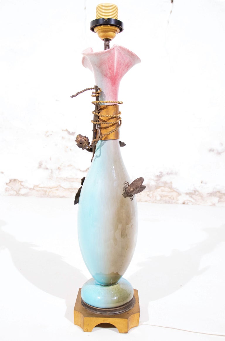 Exclusive Art Nouveau Table lamp with Bronze Fly and Hop Leaves For ...