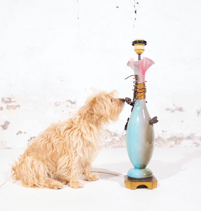 Exclusive Art Nouveau Table lamp with Bronze Fly and Hop Leaves For ...