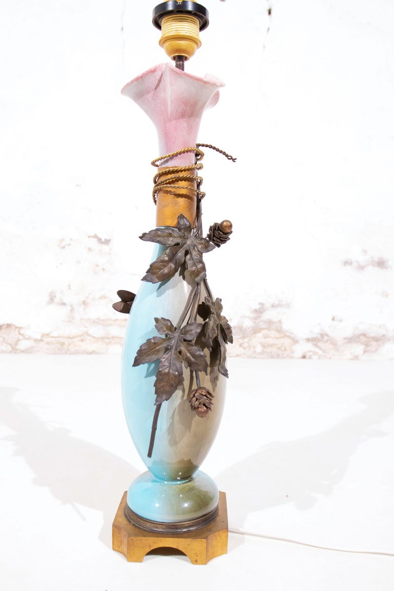 Exclusive Art Nouveau Table lamp with Bronze Fly and Hop Leaves For ...