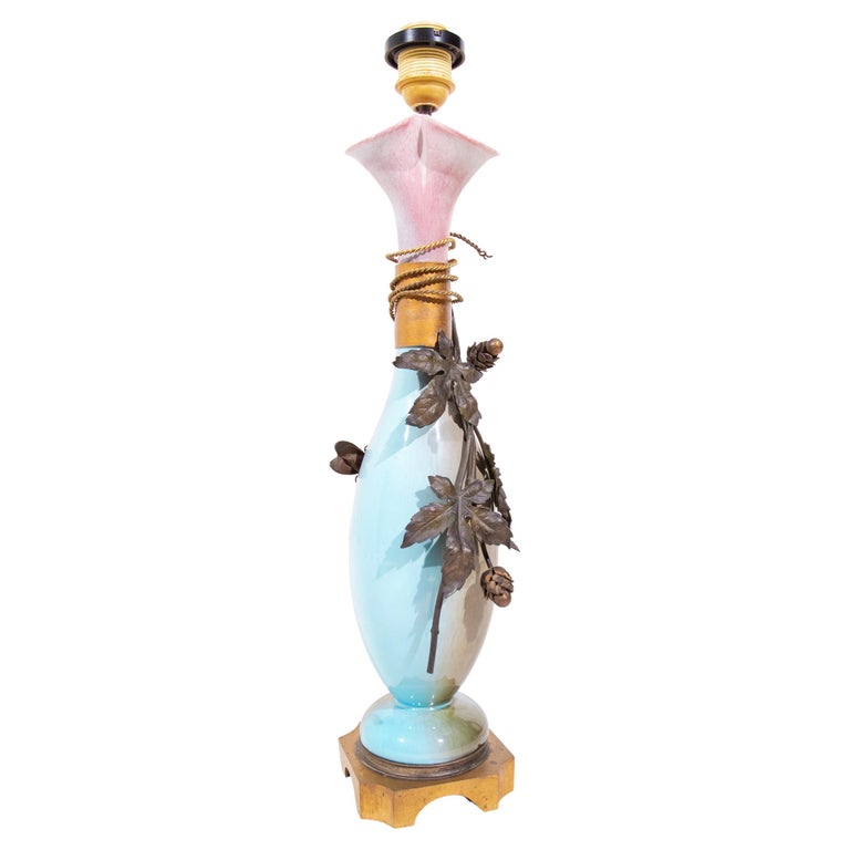 Exclusive Art Nouveau Table lamp with Bronze Fly and Hop Leaves For ...