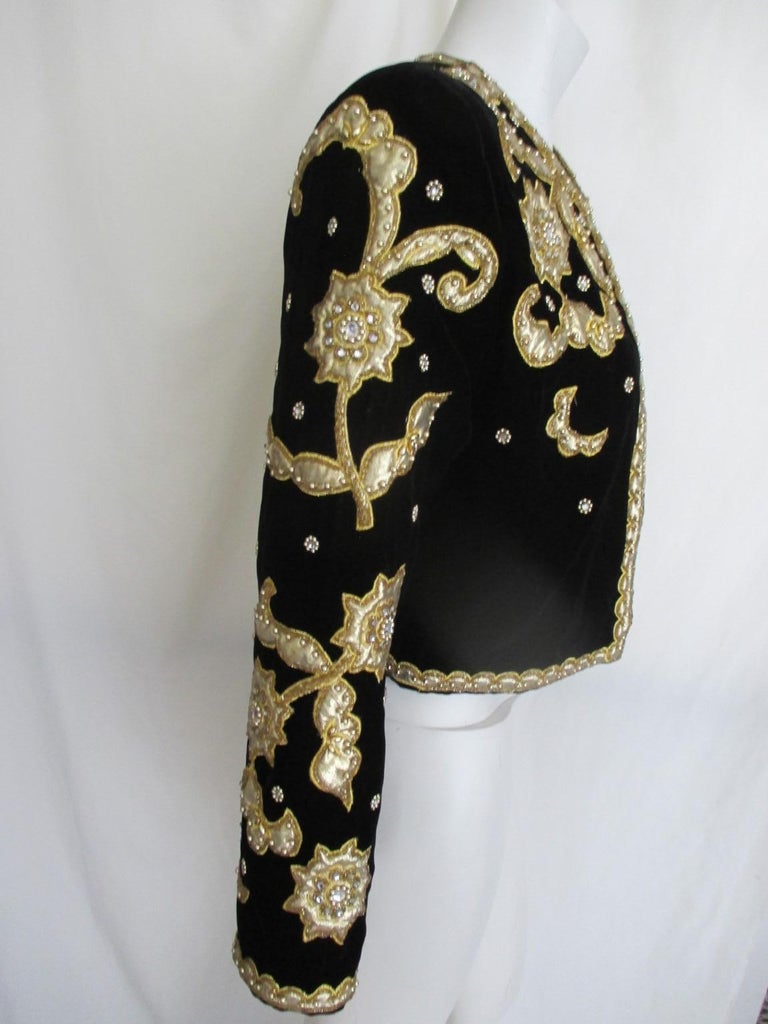 Exclusive Black Velvet and Gold Embroidered Bolero/Jacket For Sale at ...