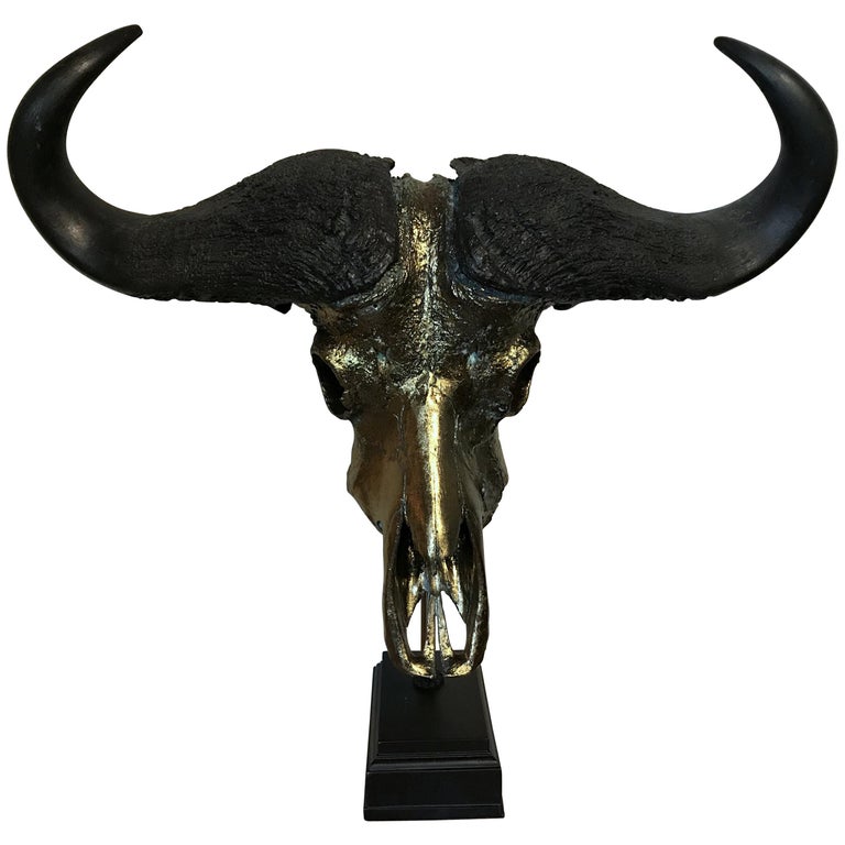 Exclusive Metalized Skull of a Real Cape Buffalo at 1stDibs