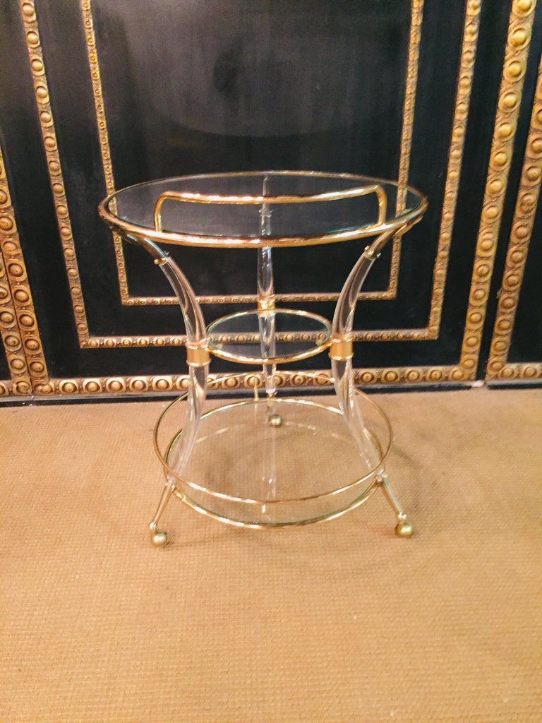 Exclusive Tea Table Acrylic Curved Legs with Brass For Sale at 1stDibs