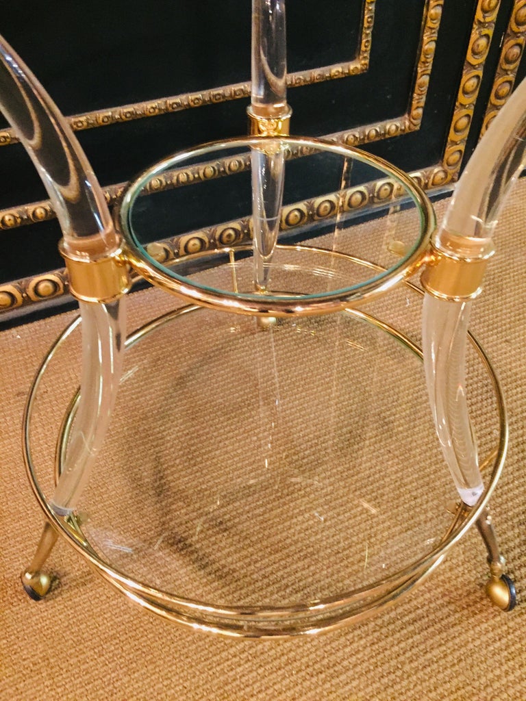 Exclusive Tea Table Acrylic Curved Legs with Brass For Sale at 1stDibs