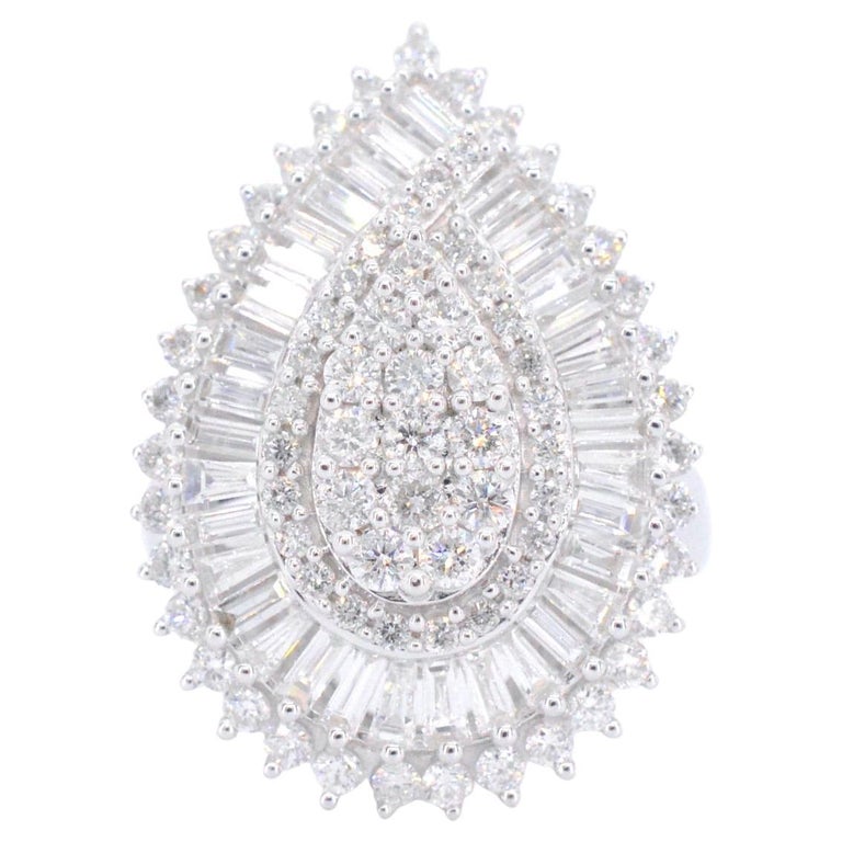 Exclusive White Gold Drop-Shaped Entourage Ring with Diamonds For Sale ...