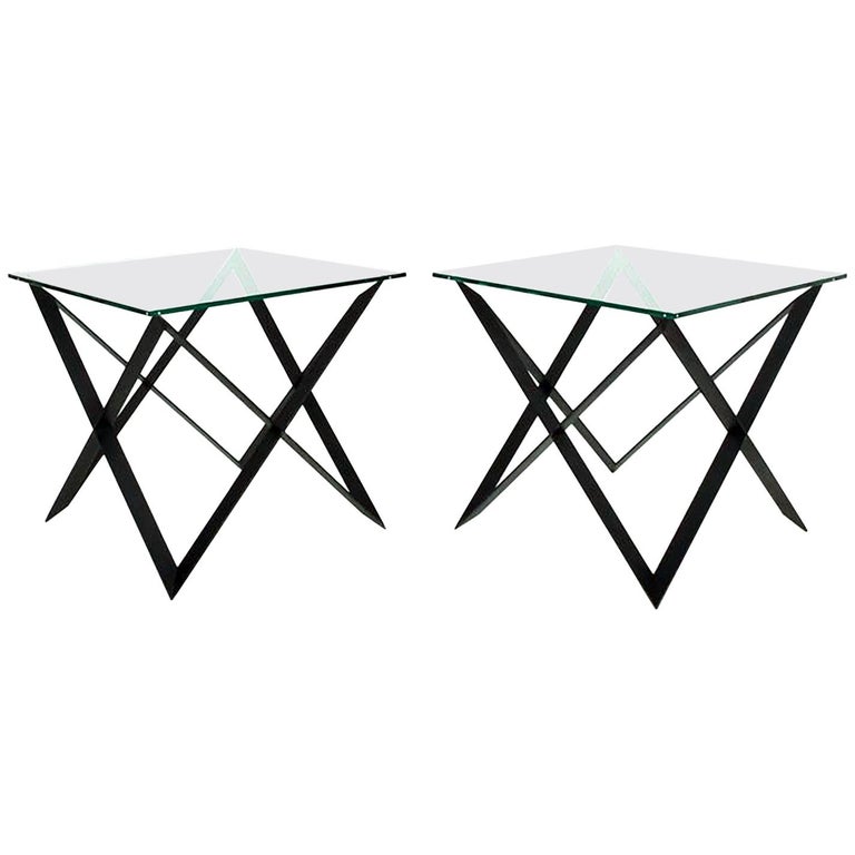 Set of Exclusive X-Base Side Tables in Iron and Glass by Romo ...