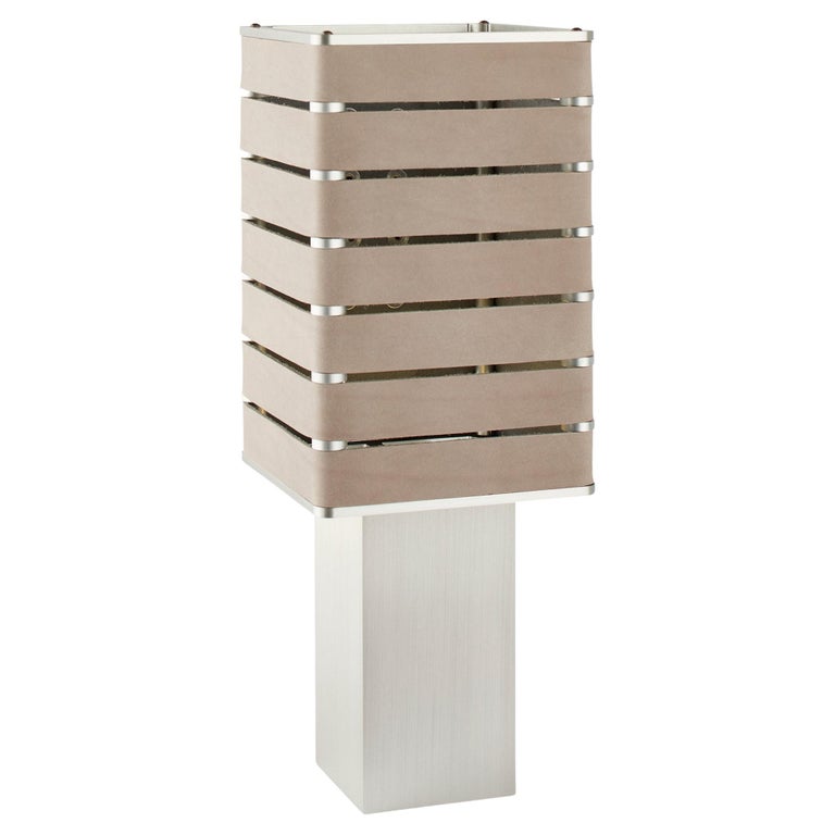 Modern, Minimal, Solid Metal Table Light in Cenere Gray Italian Leather ...