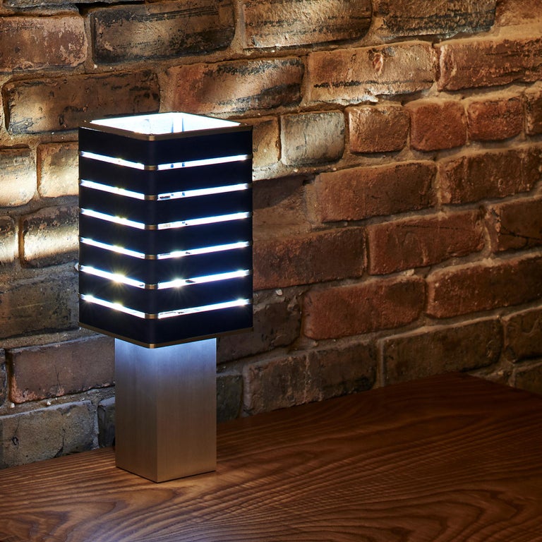 Modern, Minimal, Solid Metal Table Light in Marine Blue Italian Leather ...