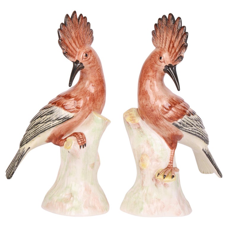 Eximious Italian Mid-Century Pair Porcelain Hoopoe Birds at 1stDibs