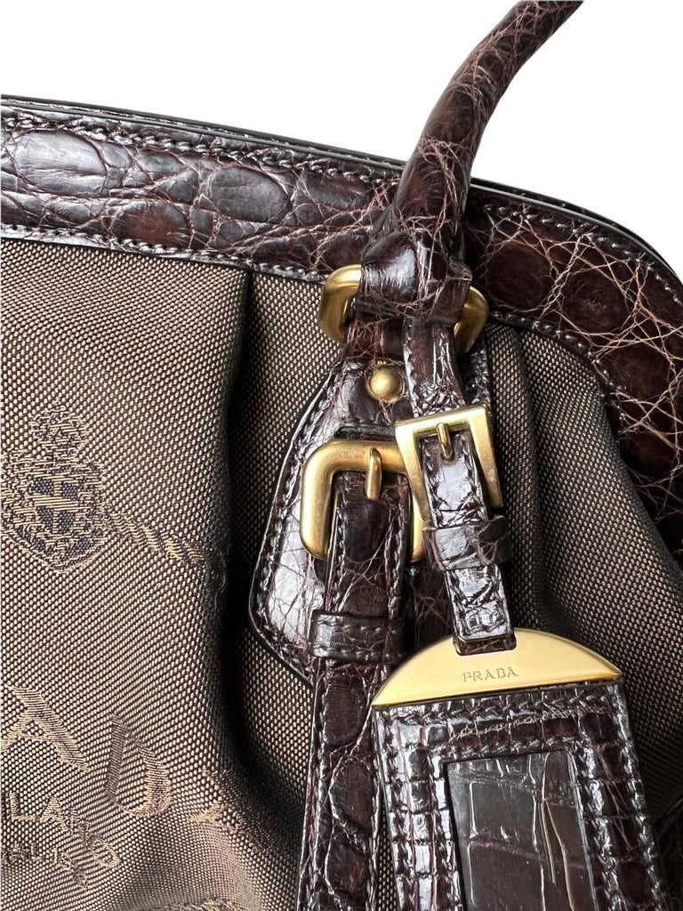 Exotic PRADA Doctor Frame Logo Print Jacquard and Leather Bowling Bag ...
