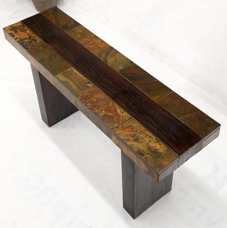 Exotic Rustic Wood and Stone Tile Mid-Century Modern Console Sofa Table ...