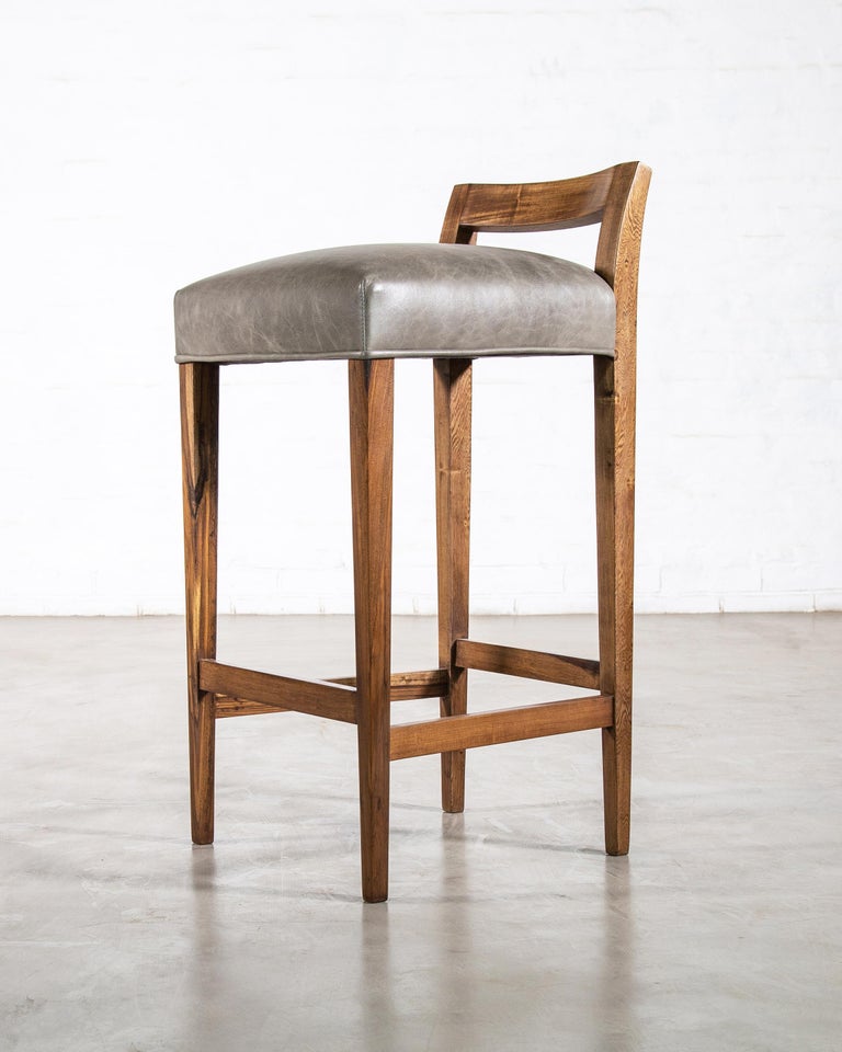 Exotic Wood Contemporary Low Back Stool in Leather from Costantini ...