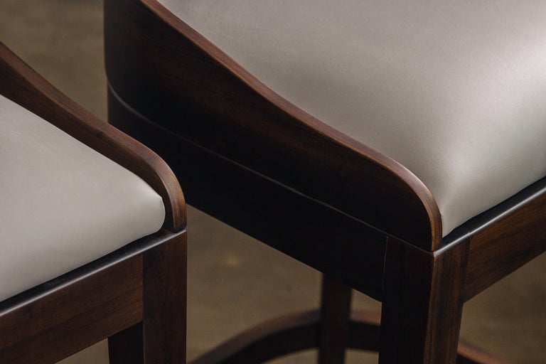 Set of 4 Exotic Wood and Leather Counter Stools from Costantini, (In ...