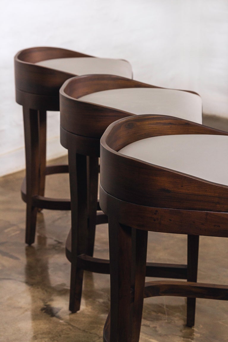 Set of 4 Exotic Wood and Leather Counter Stools from Costantini, (In ...