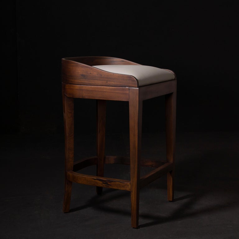 Set of 4 Exotic Wood and Leather Counter Stools from Costantini, (In ...