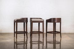 Exotic Wood Stool with Leather Seat and Bronze from Costantini, Piero ...