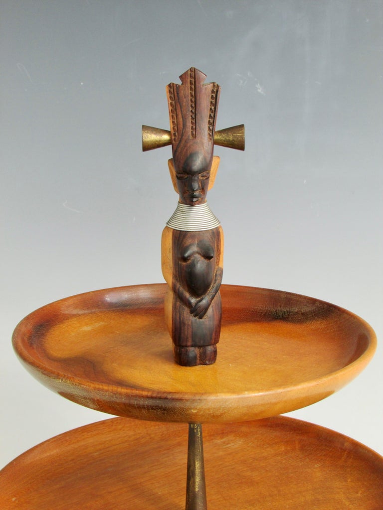 Exotic wood stepped trivet or serving tray with carved Tiki finial For ...