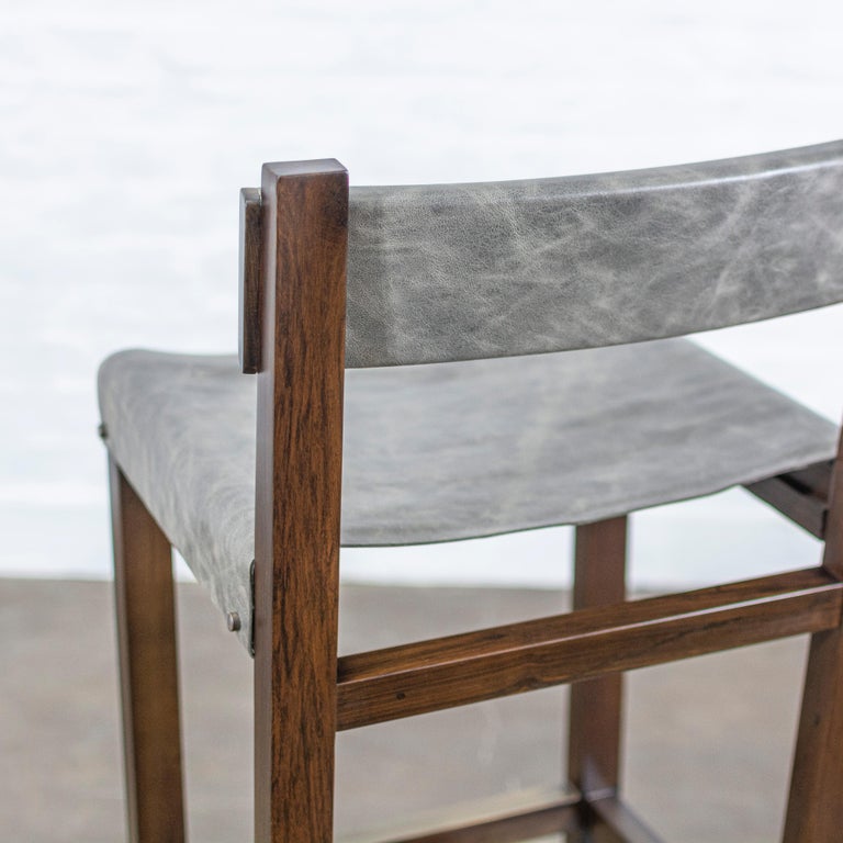 Exotic Wood Stool with Leather Seat and Bronze from Costantini, Piero ...