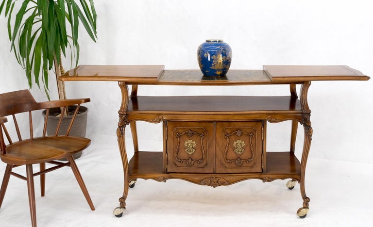 Expandable Serving 3 Tier Carved Cart Table on Wheels Double Doors ...