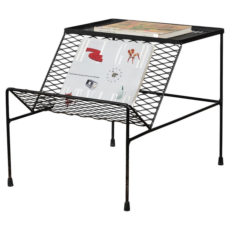 Expanded Metal Side Table with Magazine Rack For Sale at 1stDibs