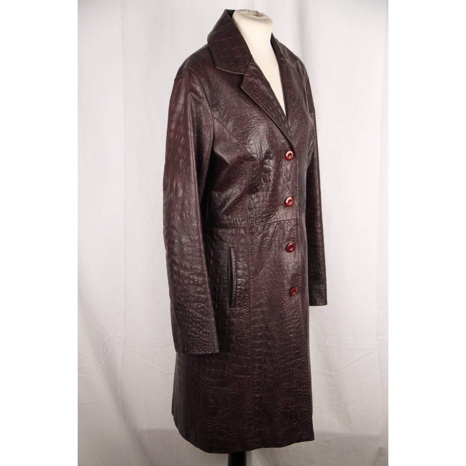 EXPENSIVE! Brown Embossed Leather COAT Size 44 For Sale at 1stDibs ...