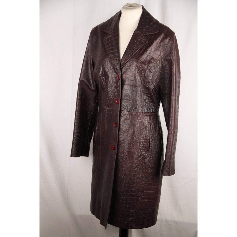 EXPENSIVE! Brown Embossed Leather COAT Size 44 For Sale at 1stDibs