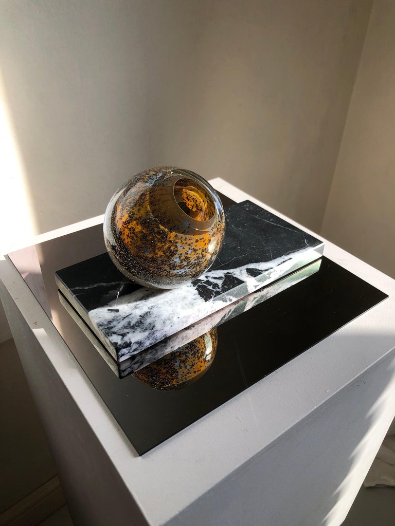 'Experience' Mouth-Blown Glass Vase in Ochre Gold on Marble For Sale at ...