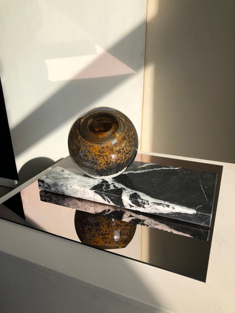'Experience' Mouth-Blown Glass Vase in Ochre Gold on Marble For Sale at ...