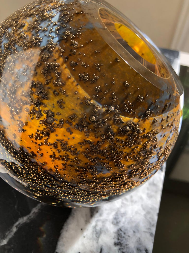 'Experience' Mouth-Blown Glass Vase in Ochre Gold on Marble For Sale at ...