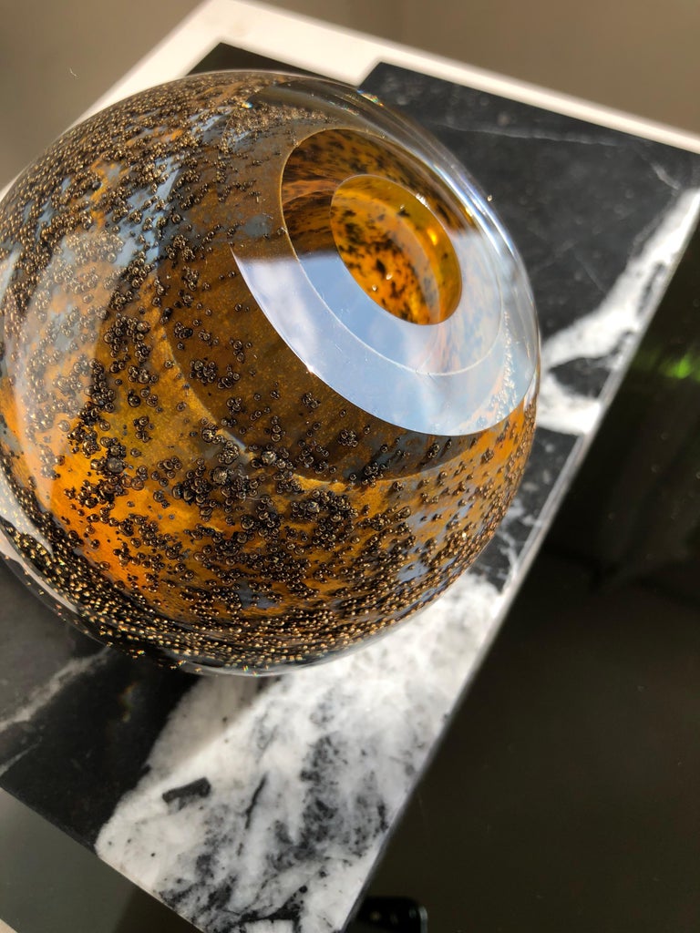 'Experience' Mouth-Blown Glass Vase in Ochre Gold on Marble For Sale at ...