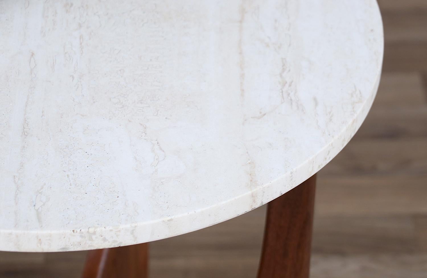 Expertly Restored - Mid-century Modern Side Table with Travertine Stone ...