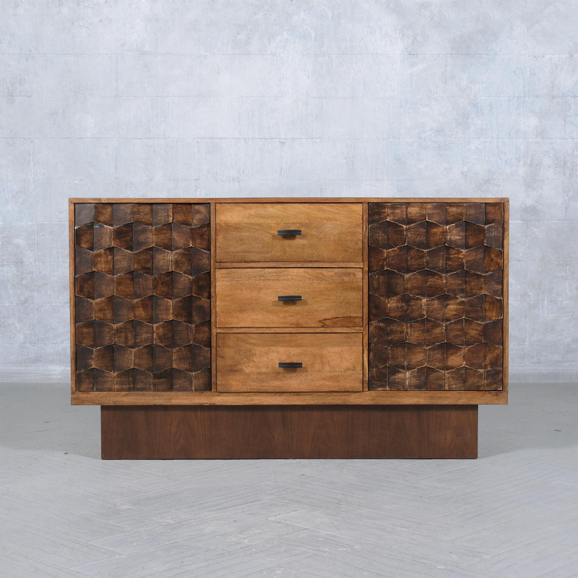 Expertly Restored Solid Teak Wood Sideboard For Sale at 1stDibs