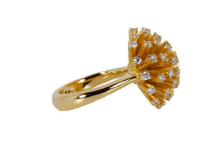 Exploding Flower Styled 18K Yellow Gold Ring W/ 1.41 Natural Diamonds ...