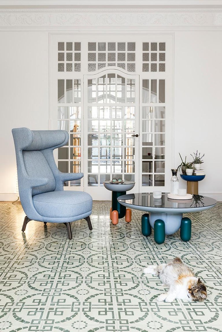 Explorer Table Grey Lacquered Fibre Glass With Matte Body Glass Top ...