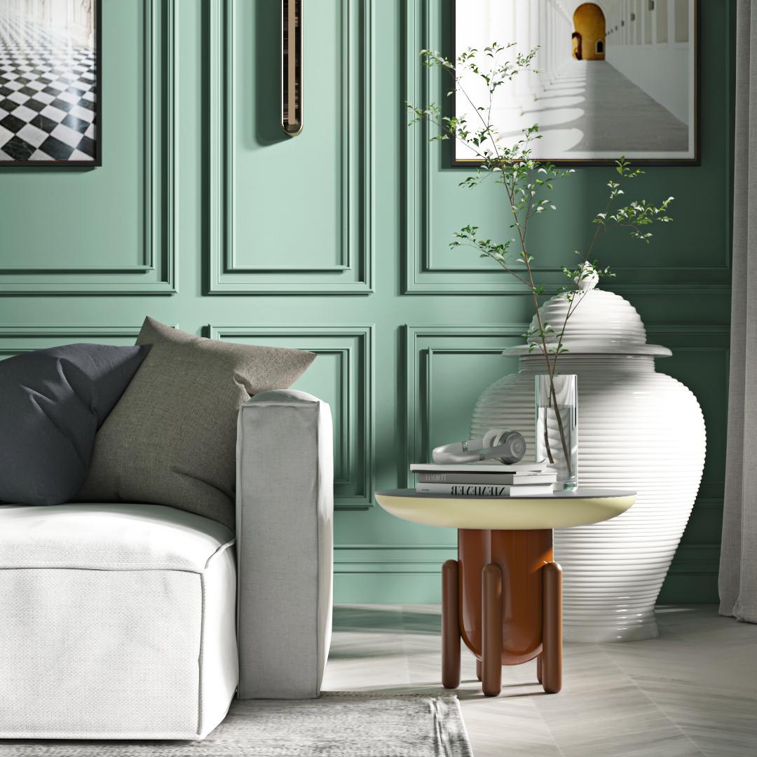 Explorer Table Brown Lacquered Fibre Glass With Matte Body Glass Top ...