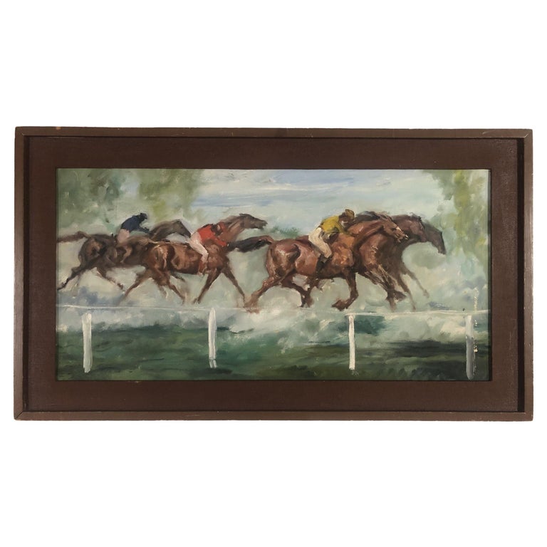 Expressionism Race Horse Racing Scene Framed Oil Painting on Canvas For ...